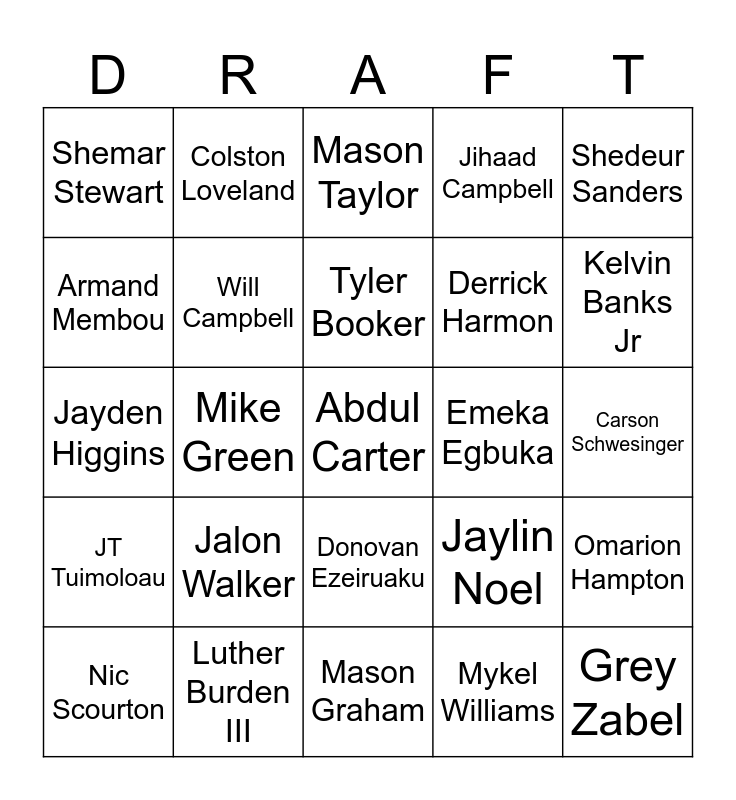 Draft Bingo 2025 Bingo Card