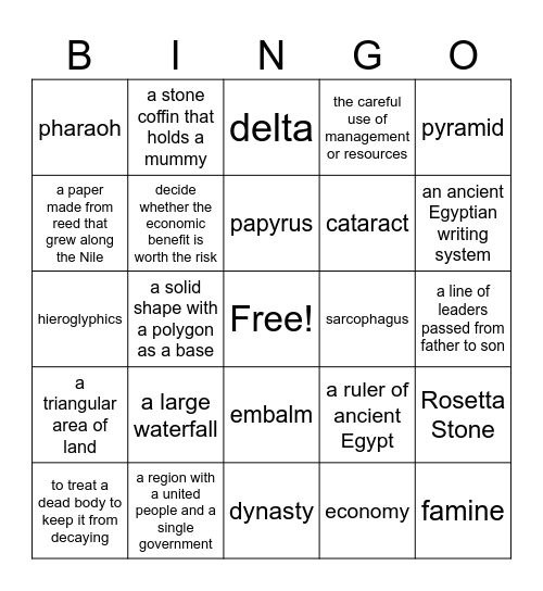 Ancient Egypt Bingo Card