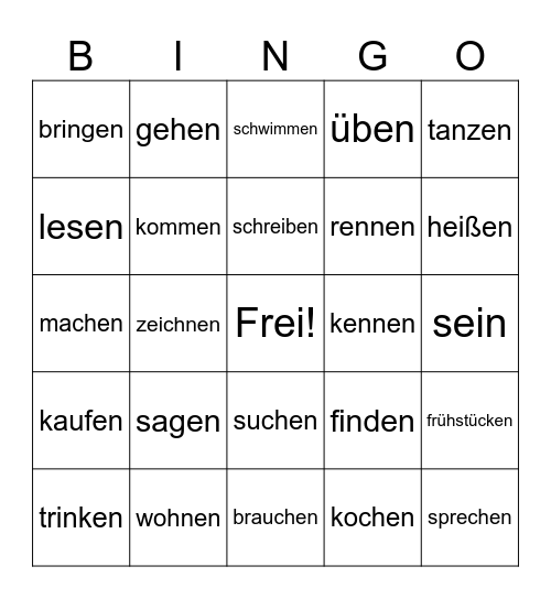 German verbs Bingo Card