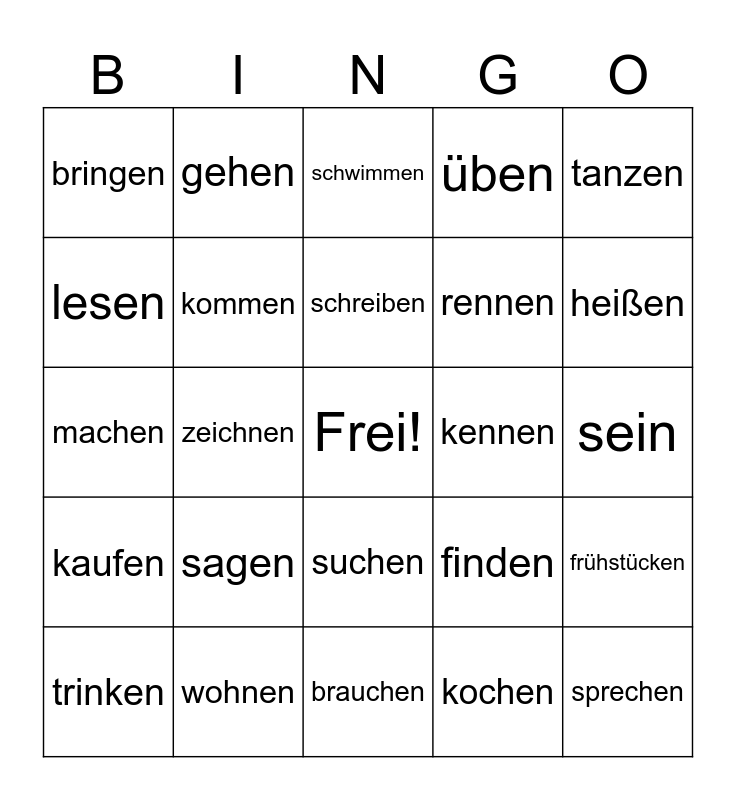 German verbs Bingo Card