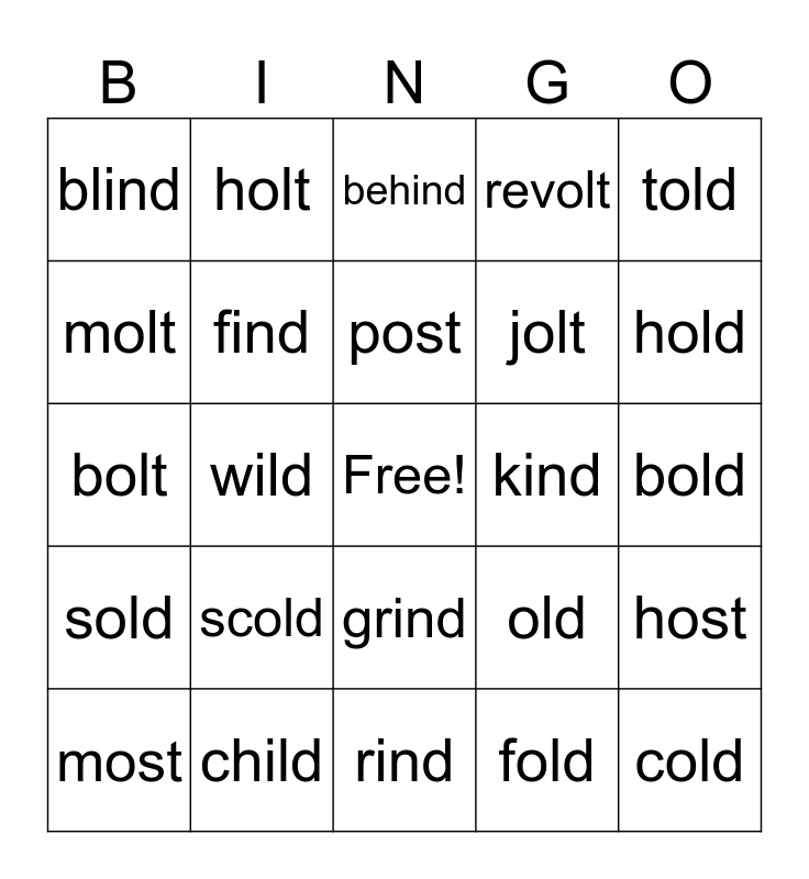 Long vcc words Bingo Card
