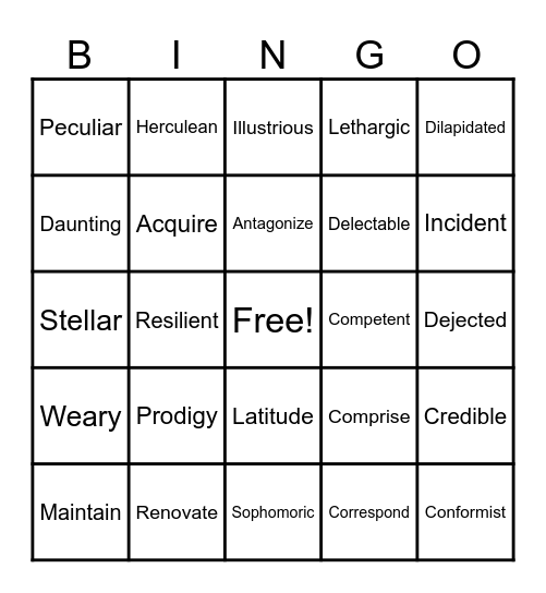 VOCAB Bingo Card