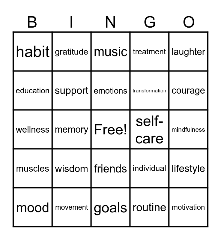 Elders Yoga Health & Wellness Bingo Card