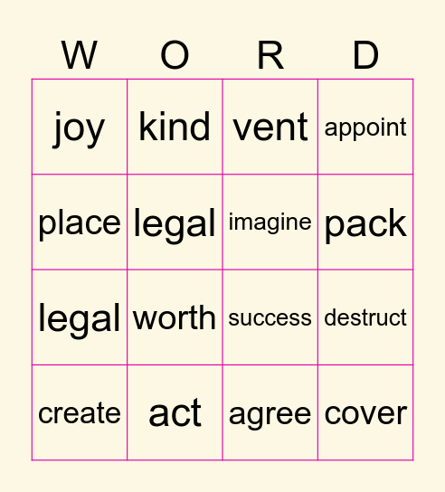 Root Word Bingo Card