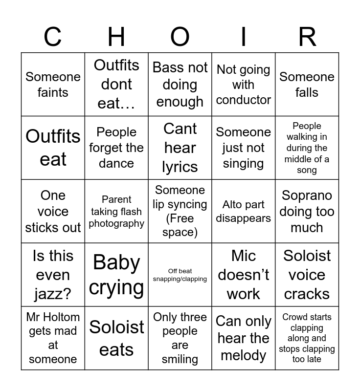 Choir Bingo Card