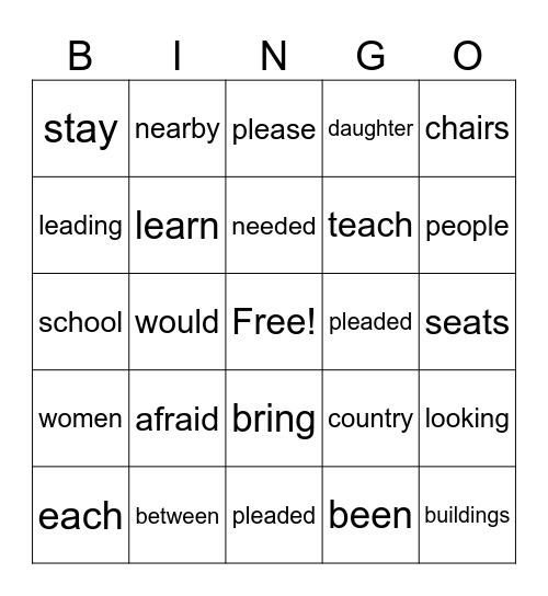 Bring A Chair Bingo Card