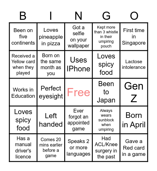 Introduction Bingo Card
