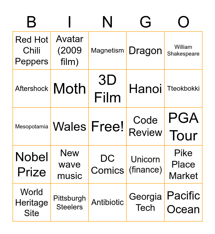 Galaxy Wikipedia Bingo #1 Bingo Card