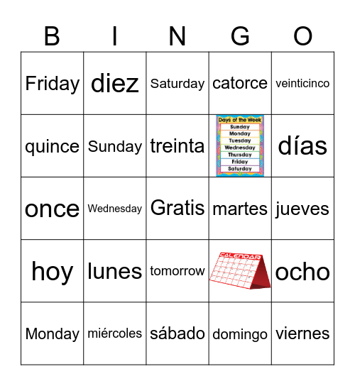 Los Días de La Semana Bingo Card