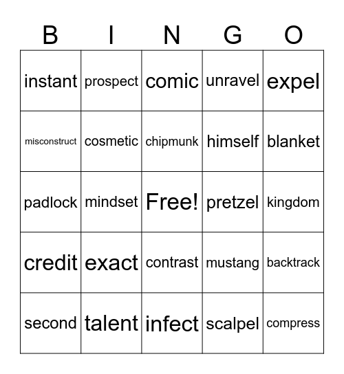 Step 3 Words Bingo Card