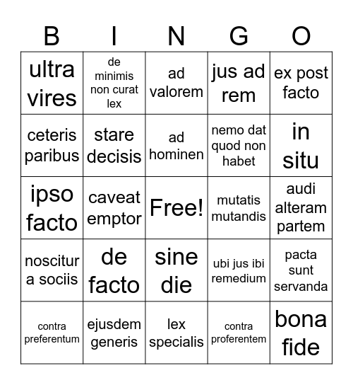 LEGAL LATIN BINGO CARD Bingo Card