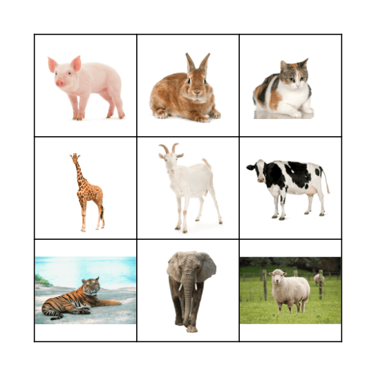 Les animaux de la ferme Bingo Card