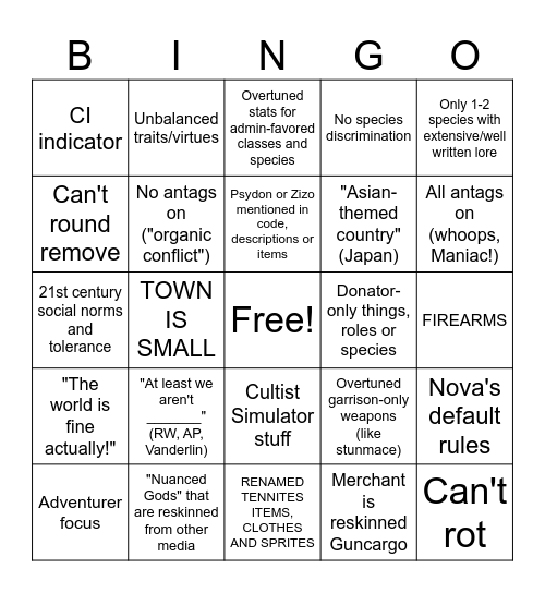 NOVASTATION ROGUETOWN EXPECTATIONS Bingo Card