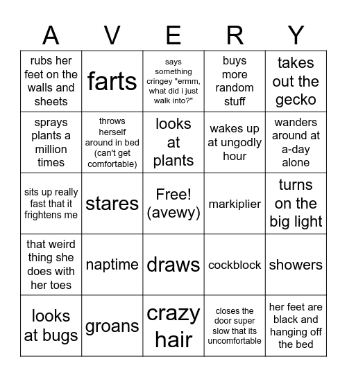 Avery A-Day Weekend Bingo Card