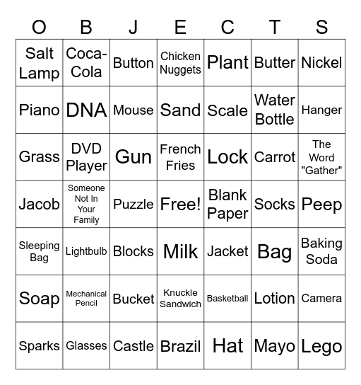 Objects Bingo Card