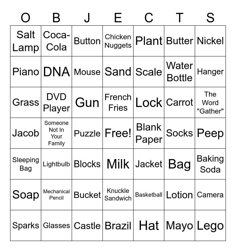 Objects Bingo Card