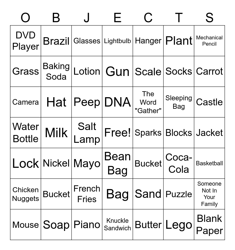 Objects Bingo Card