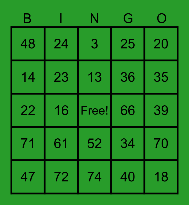 Bingo Virtual Bingo Card
