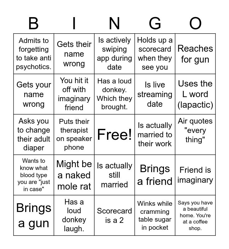 First Date Red Flag Bingo Card