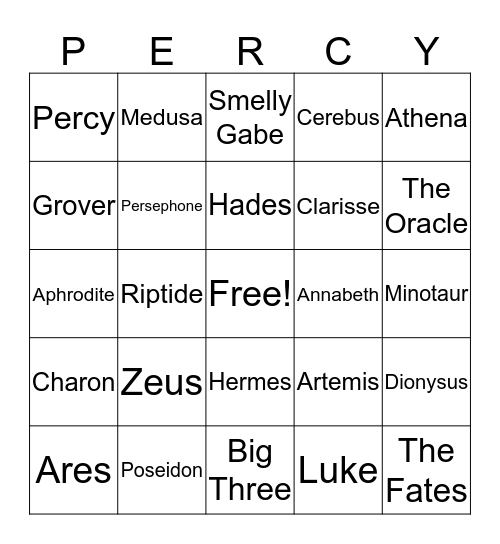Percy Jackson Bingo Card