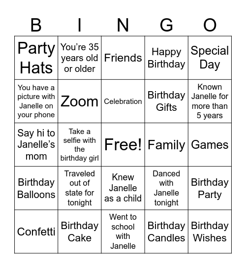 BIRTHDAY Bingo Card