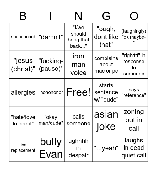 JustGamer Bingo Card