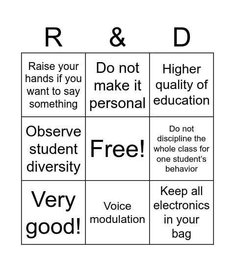 Reinforcement and Discipline Bingo Card