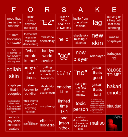 forsaken bingo Card