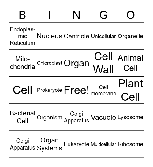 Cellular Structures Bingo Card