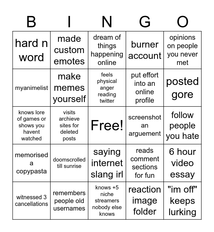 terminally online Bingo Card