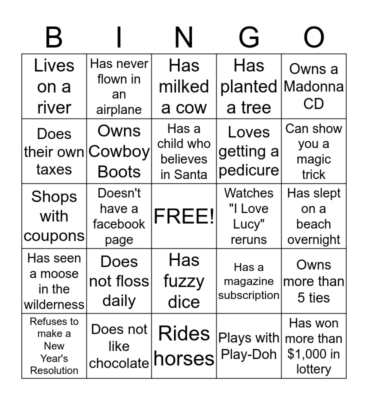 Young Professional Network Bingo Card