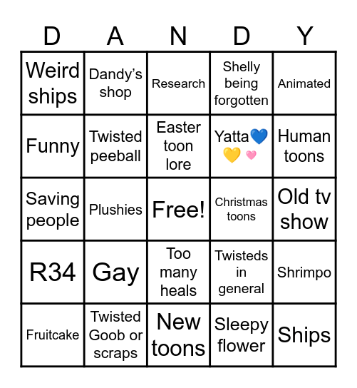 Dandy world Bingo Card