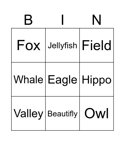 Vocabulary unit 7 Bingo Card
