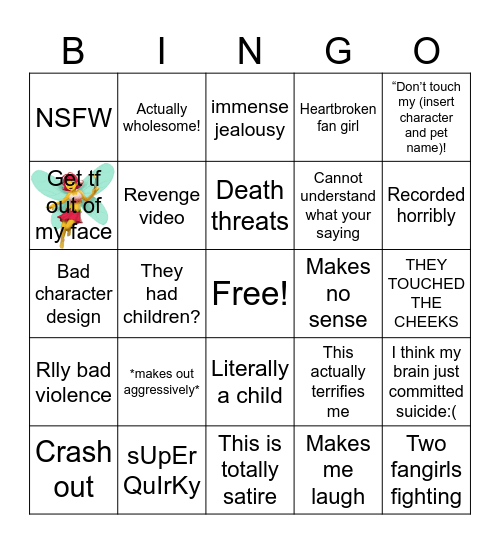 Cringe fan girl bingo! Bingo Card
