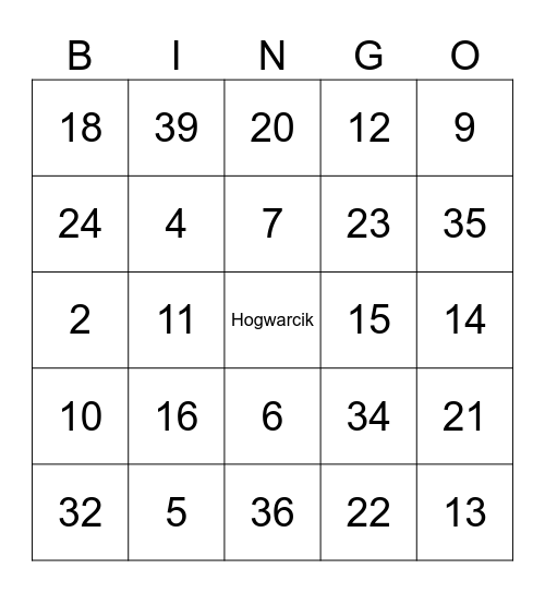 Super Bingo Hogwarcikowe Bingo Card