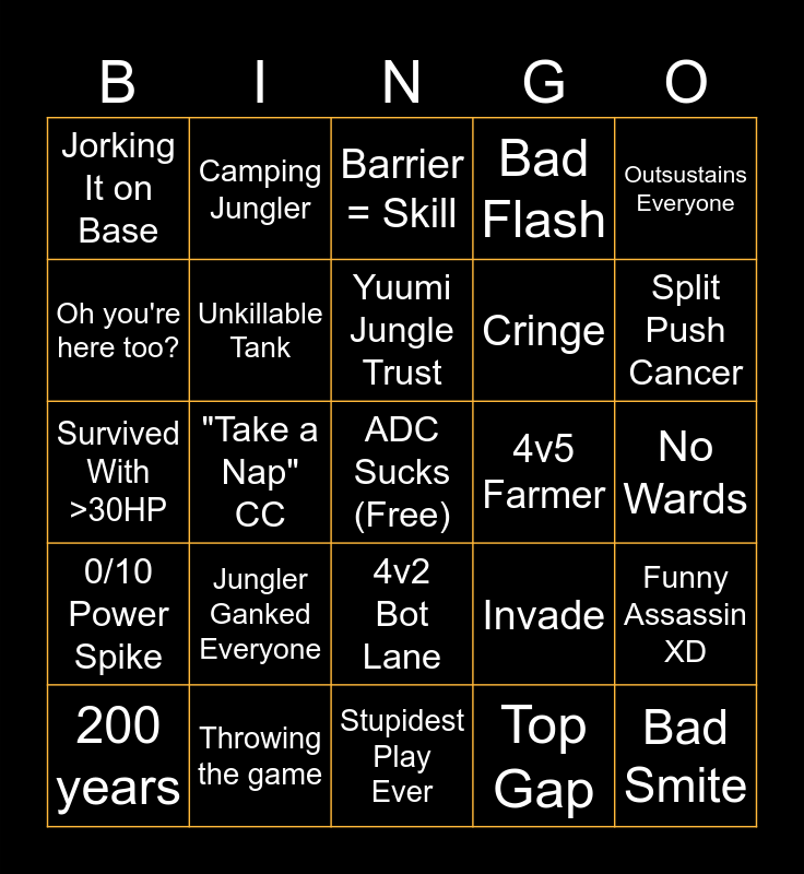 League of legends Bingo Card