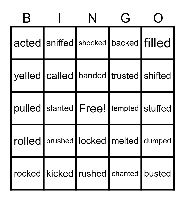 -ed ( /d/ /t/ /id/ Bingo Card