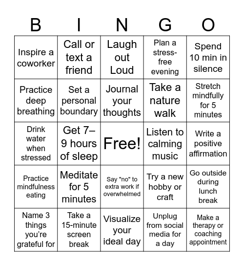 MENTAL HEALTH BINGO Card