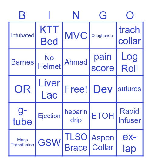 Trauma BINGO! Bingo Card