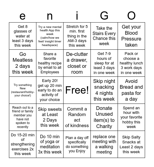 All Together Well - eni-GO Challenge Bingo Card