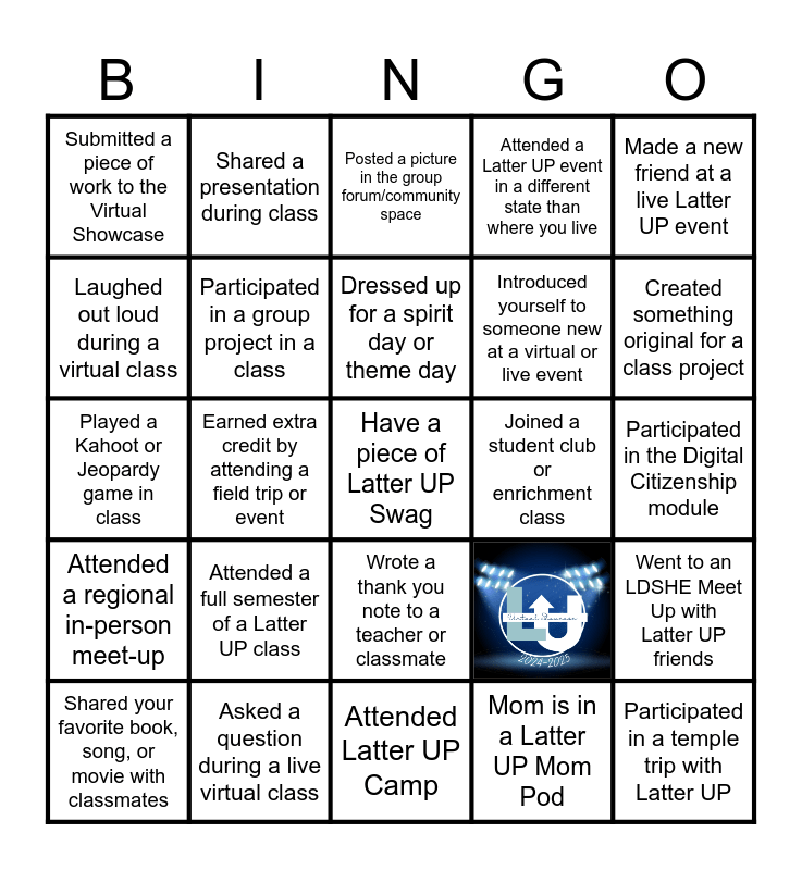 Latter UP Bingo Card