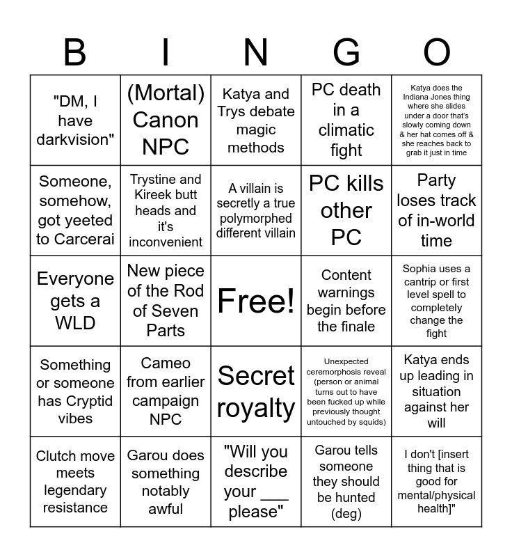 RwD Campaign 3 Bingo Card