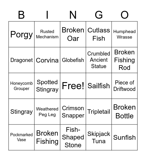 FISHING BINGO Card
