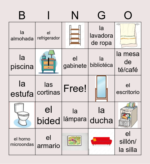 Muebles y objetos de la casa Bingo Card