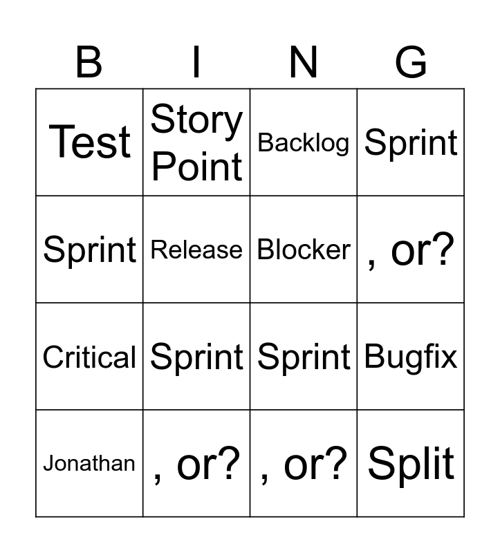 Scrum Bingo Card