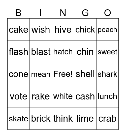Phonics Bingo Card