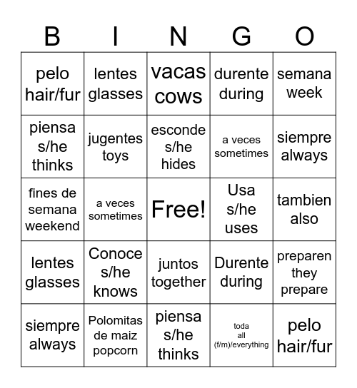 Chapter 2 vocab Bingo Card