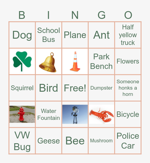 Eye Spy Bingo Card