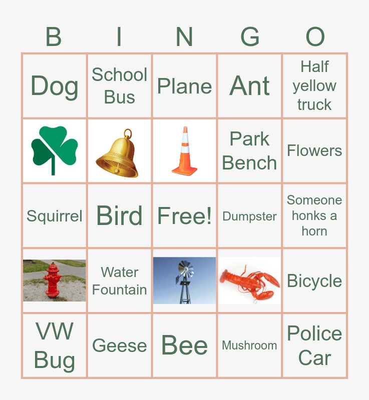 Eye Spy Bingo Card
