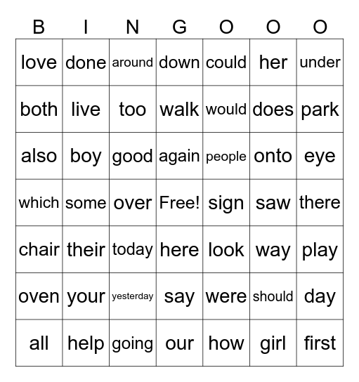 Red Words Bingo Card